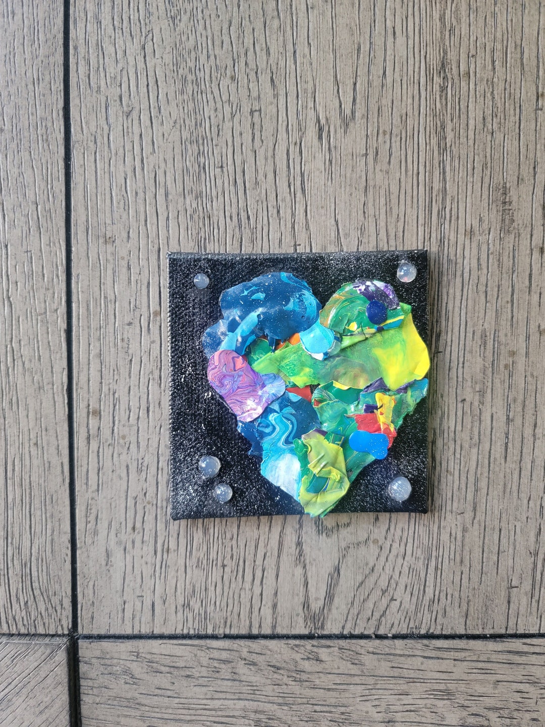 Mini Acrylic Pour Paint Art, Heart Canvas Panel 3x3 Decor - Etsy