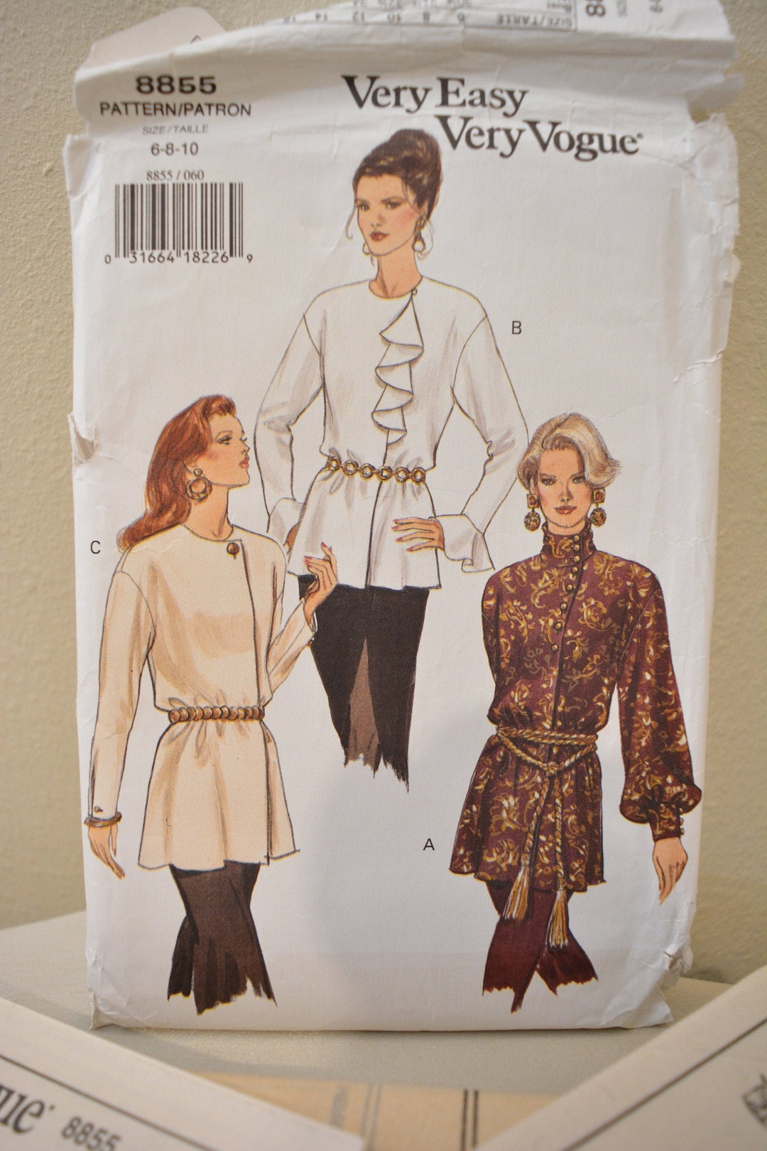 UNCUT Vintage 90s Vogue 8855 Sewing Pattern, Tunic Blouse, Size 6-10 - Etsy
