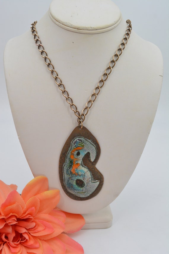 MCM Modernist ABSTRACT Copper & Enamel Pendant Neckla… - Gem