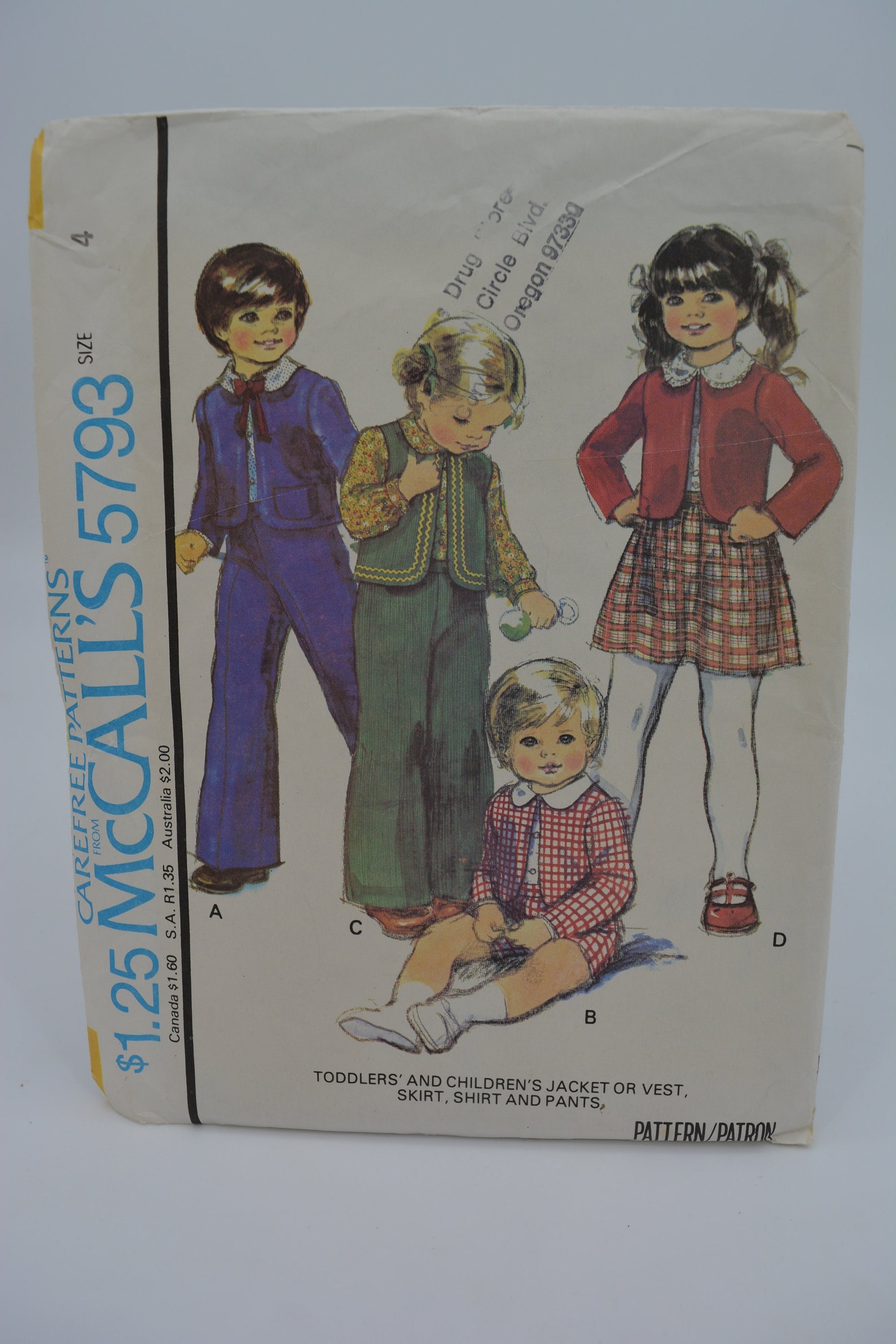 UNCUT Mccalls 5793 Pattern, Childrens Sz 4 Jacket, Vest, Shirt, Skirt ...