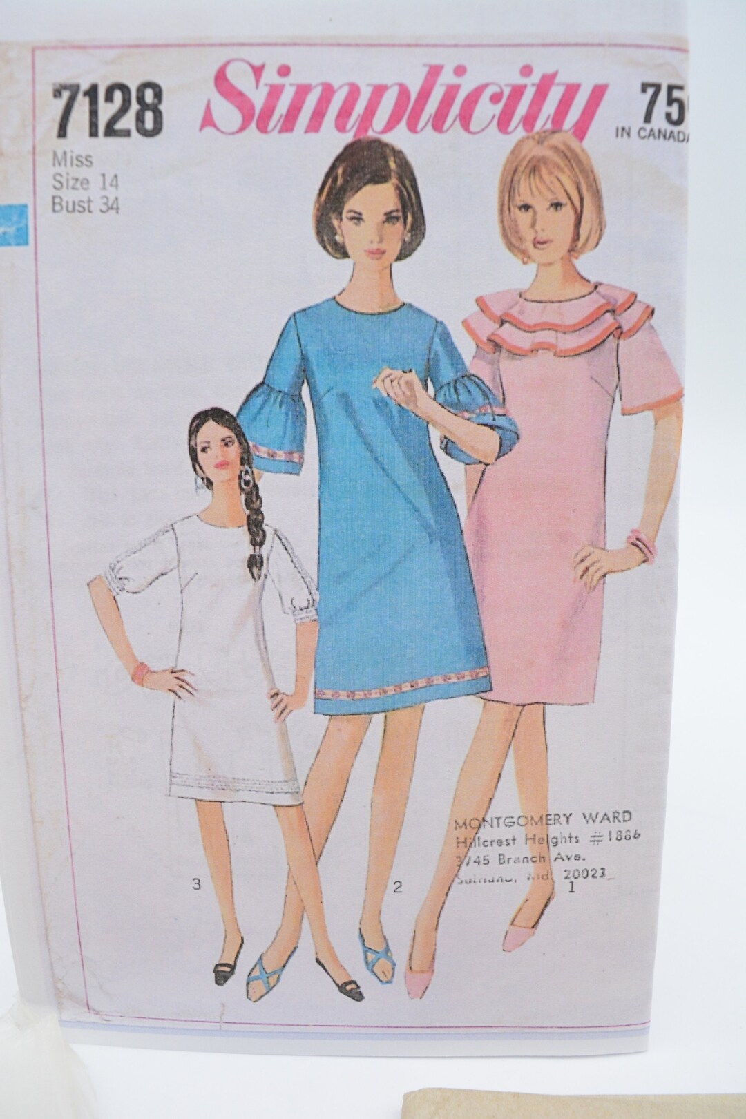 UNCUT Simplicity 7128 Pattern, Vintage 1967 Dress Pattern, Bell Sleeves ...