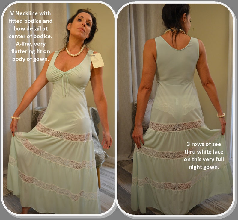 UNWORN Shadowline Mint Green Peignoir Set, Robe, Nightgown, White Lace ...