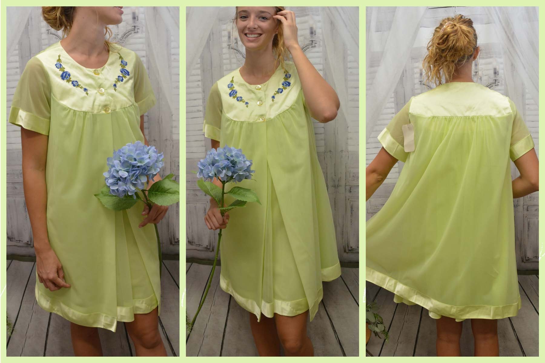 Groovy Green RARE Shadowline Peignoir Night Gown & Robe, Bright Green W ...