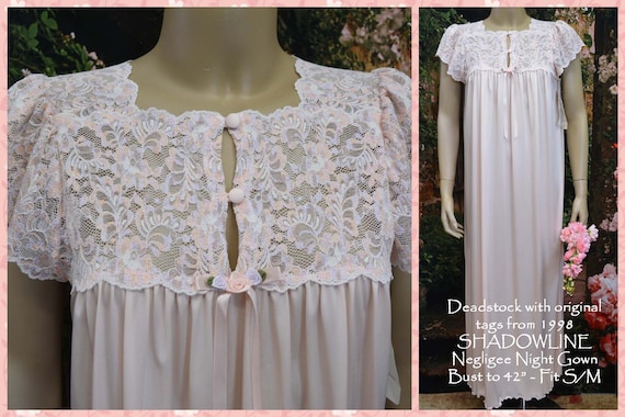 UNWORN Shadowline Pink Negligee Night Gown Lace Satin - Etsy