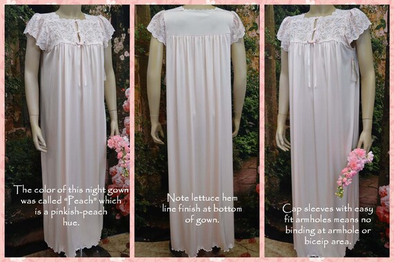 UNWORN Shadowline Pink Negligee Night Gown, Lace, Sat… - Gem