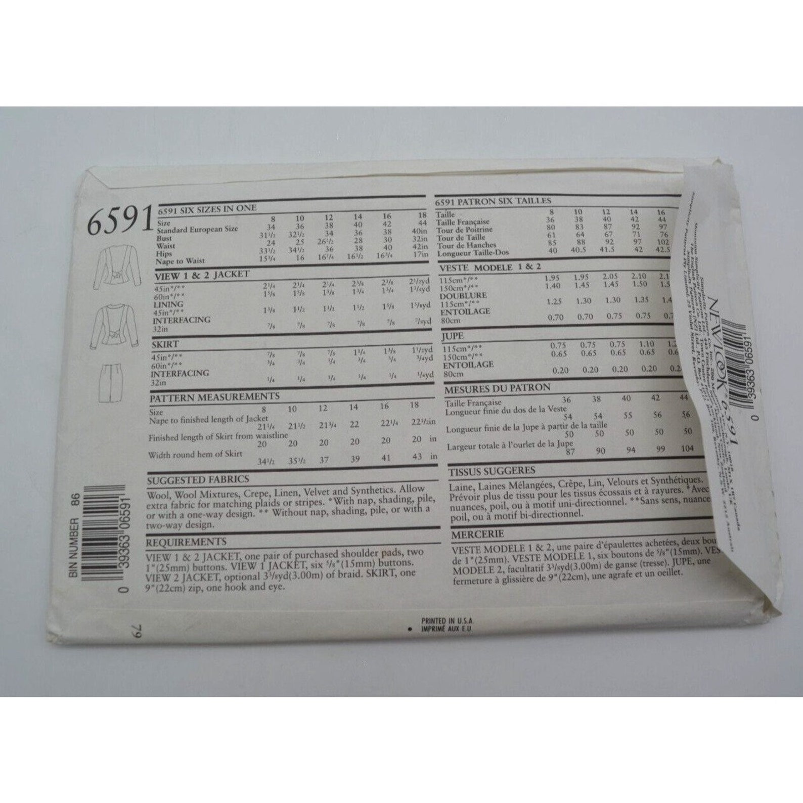 UNCUT New Look 6591 Pattern Sz 8-18 Close Fit Jacket W/uneven - Etsy