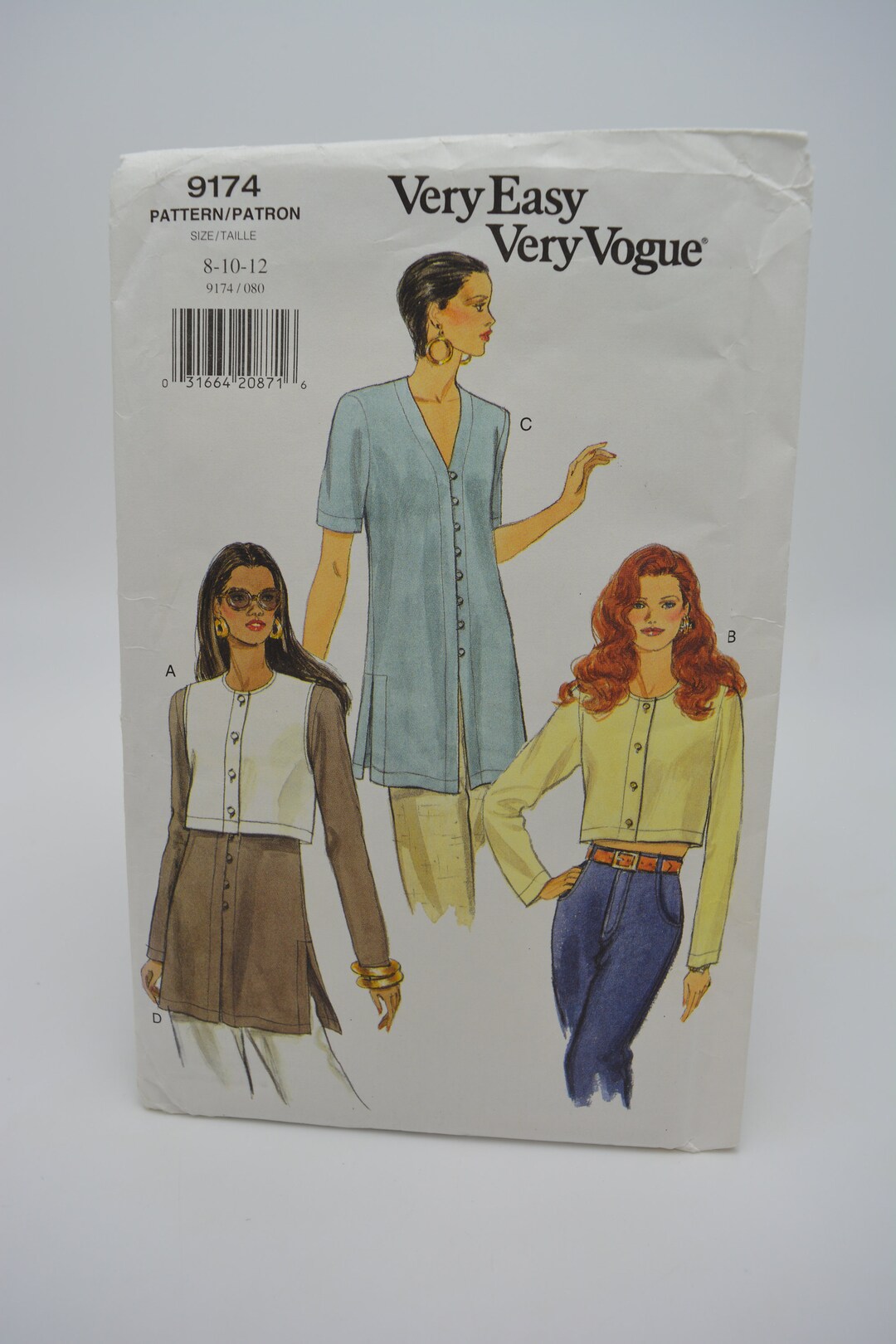 UNCUT Vogue 9174 Pattern, Tunic Top Blouse W/side Slits, Crop Jacket ...