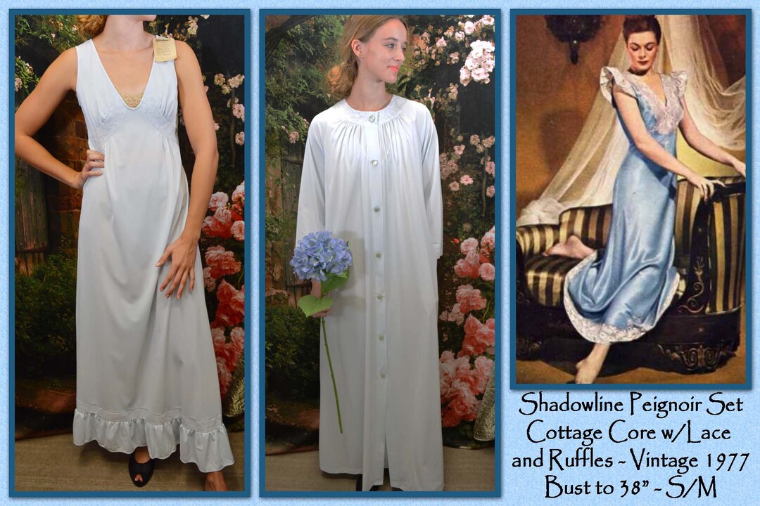 UNWORN Shadowline Blue Peignoir Set, Robe and Night Gown, Cottage Core ...
