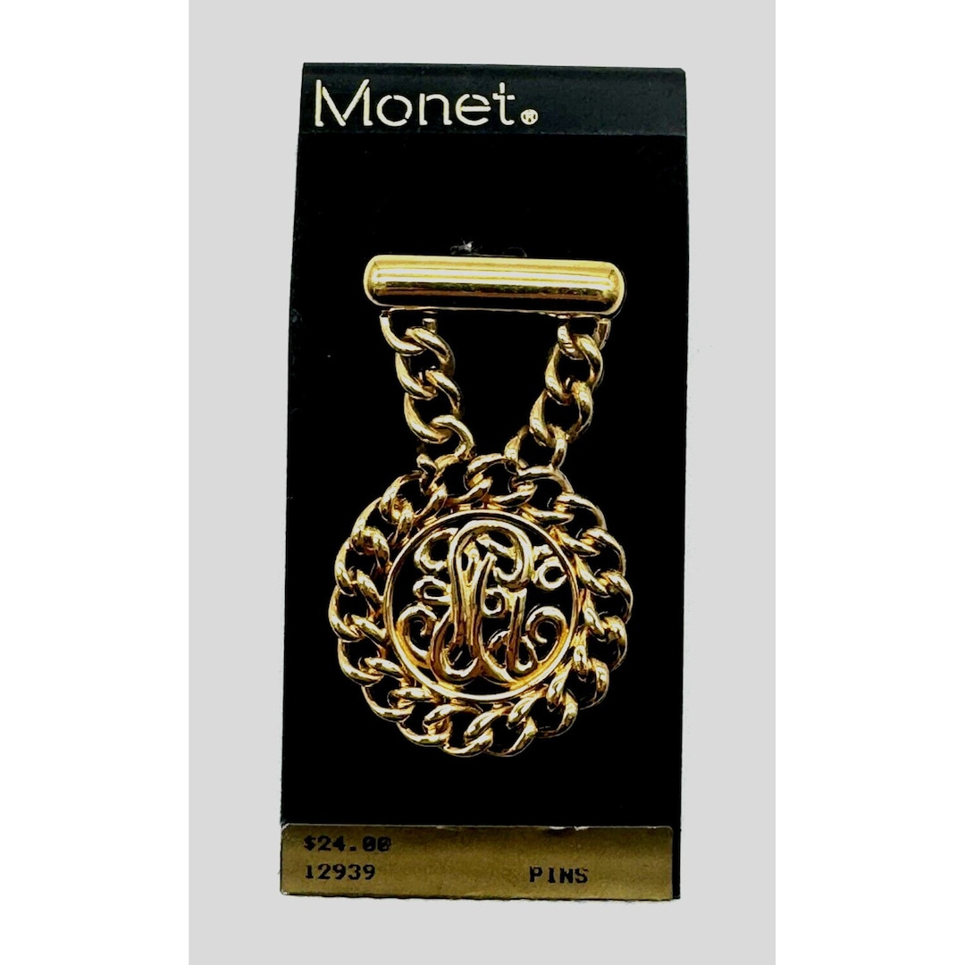 MONET Brooch NOS, Original Card, Emblem Coin Dange Drop, VTG 80, 2"x1.5 ...