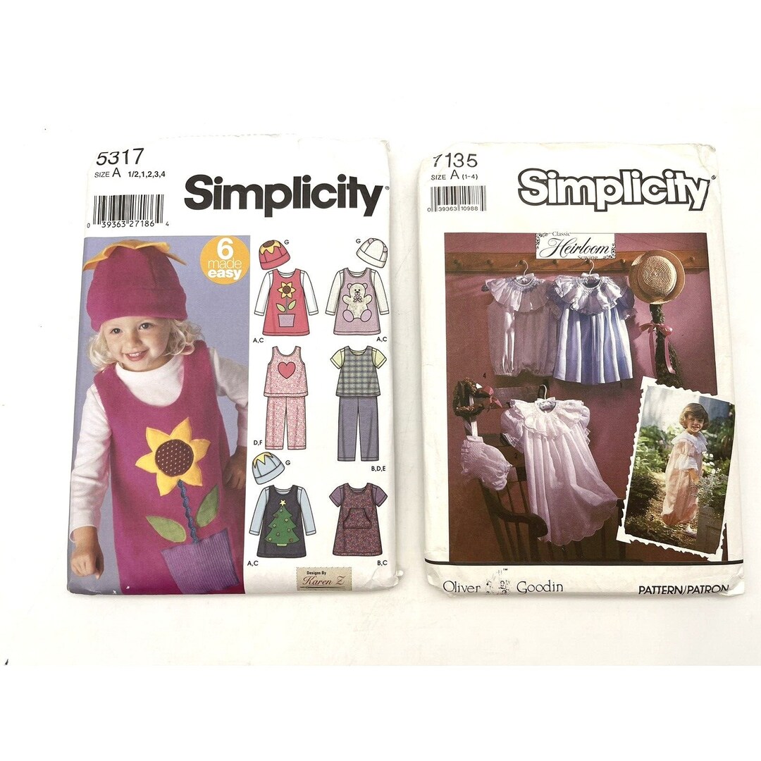 UNCUT Simplicity 5317 and 7135 Pattern (lot of 2) Child's Sz 1/2 to 4 ...