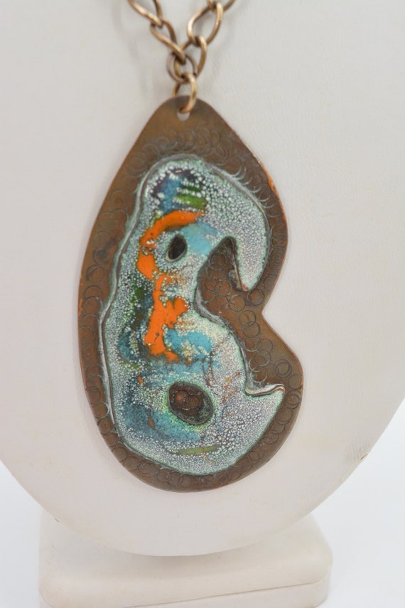 MCM Modernist ABSTRACT Copper & Enamel Pendant Neckla… - Gem