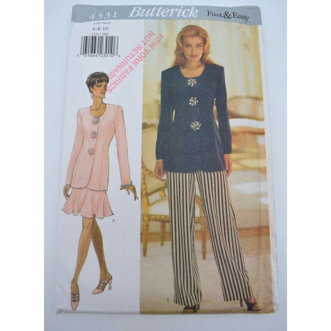 UNCUT Butterick 4331 Pattern Sz 6-10 Misses Long Tunic Jacket, Flared ...