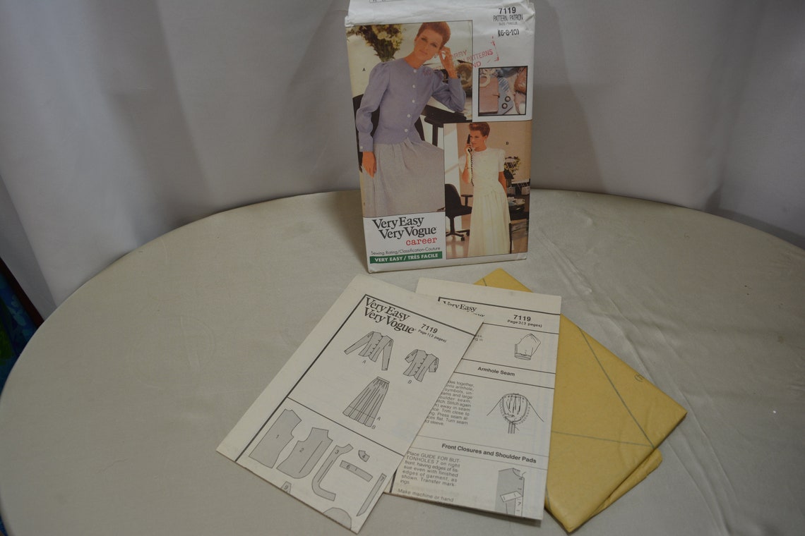 UNCUT Vogue 7119 Pattern, Button Front Top and Flared Skirt, Career ...