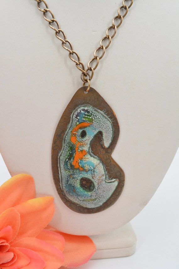 MCM Modernist ABSTRACT Copper & Enamel Pendant Neckla… - Gem