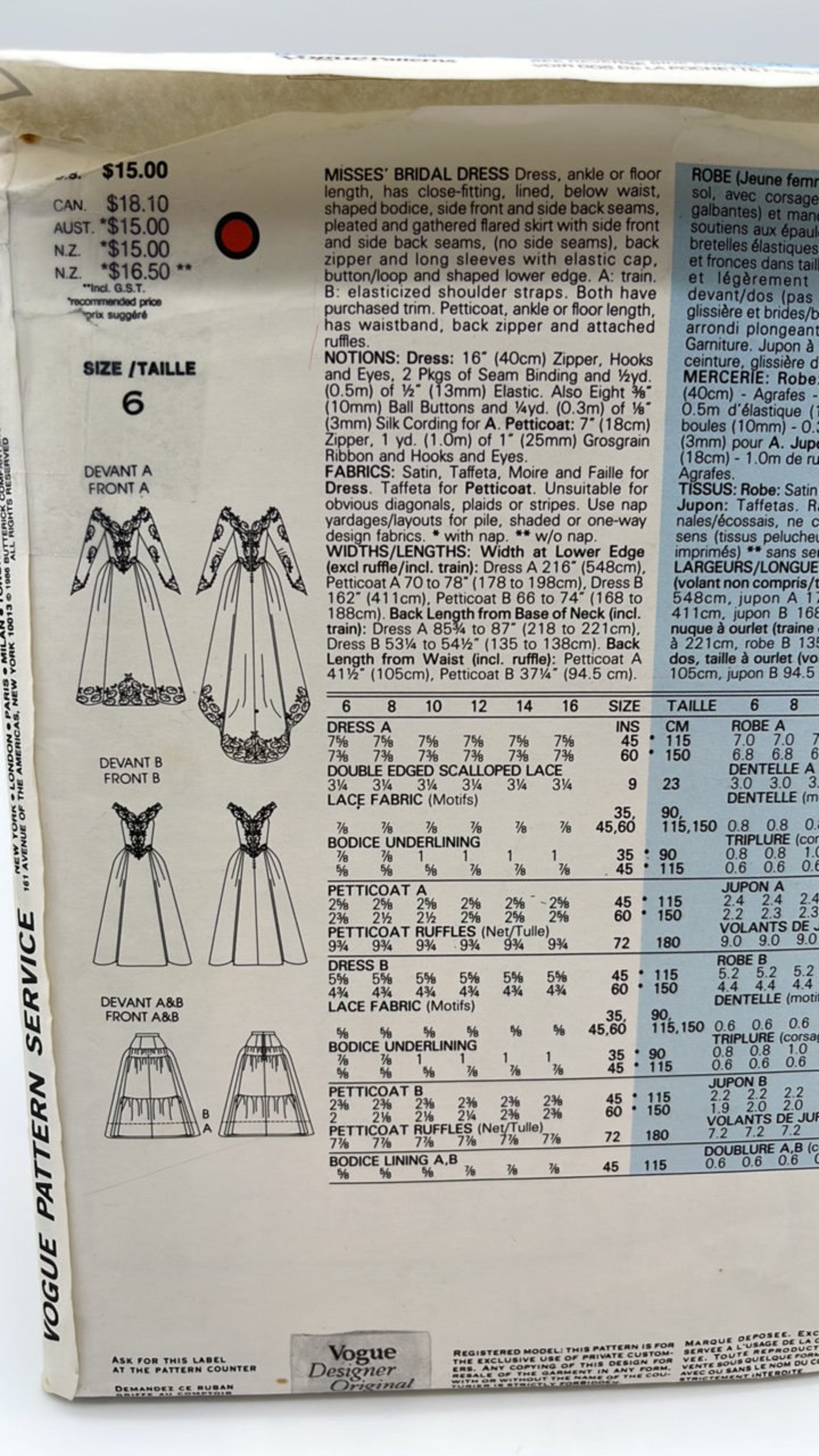 UNCUT Vogue 1677 Pattern, Bridal Original Wedding Dress, Bridesmaid ...