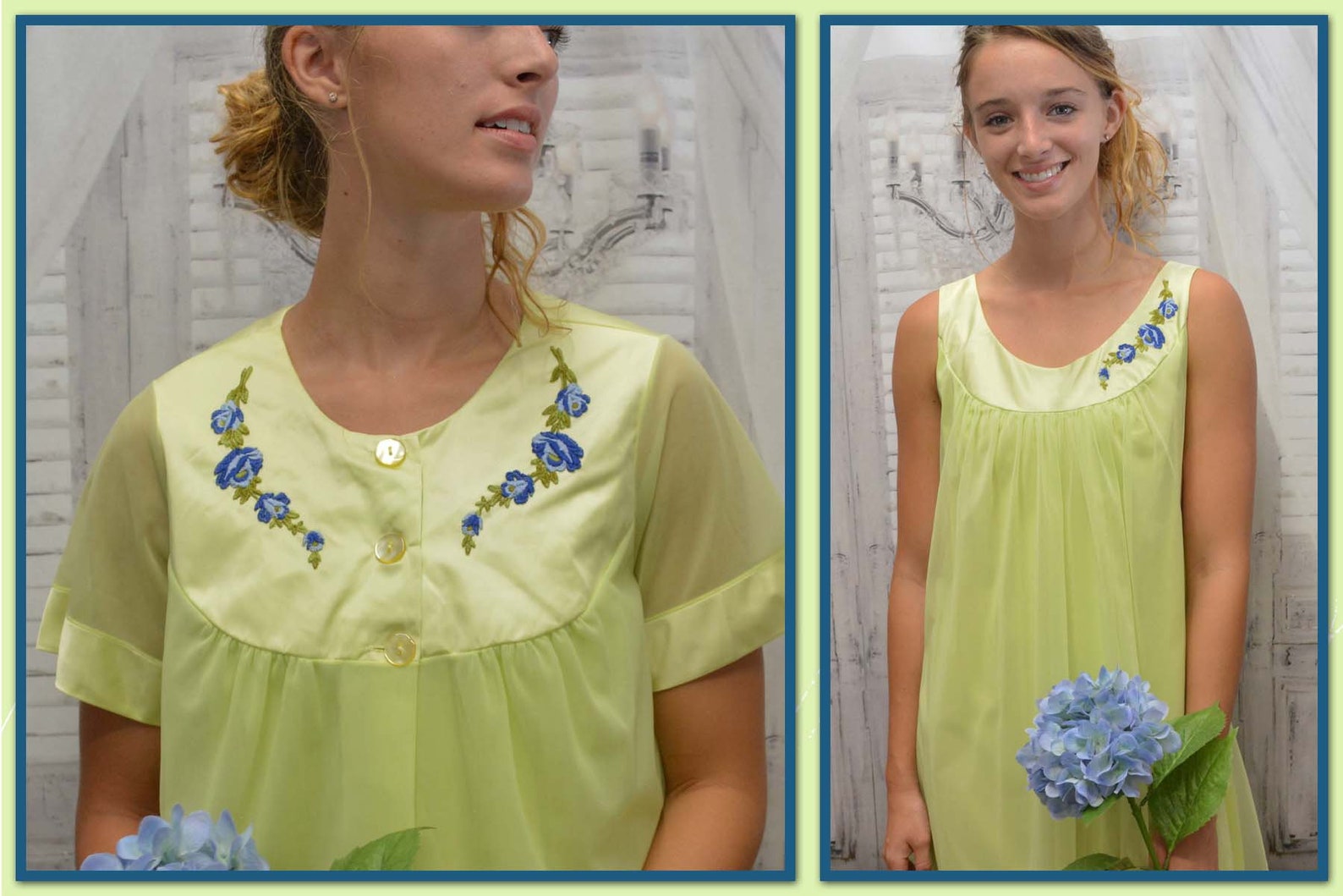 Groovy Green RARE Shadowline Peignoir Night Gown & Robe, Bright Green W ...