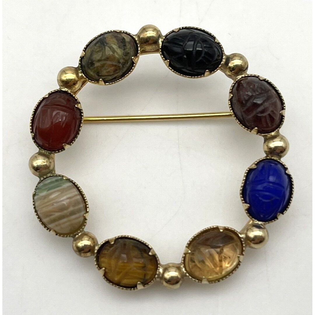 Vintage Brooch Scarab Carved Oval Stones Signed BAL-RON 1/20 - Etsy