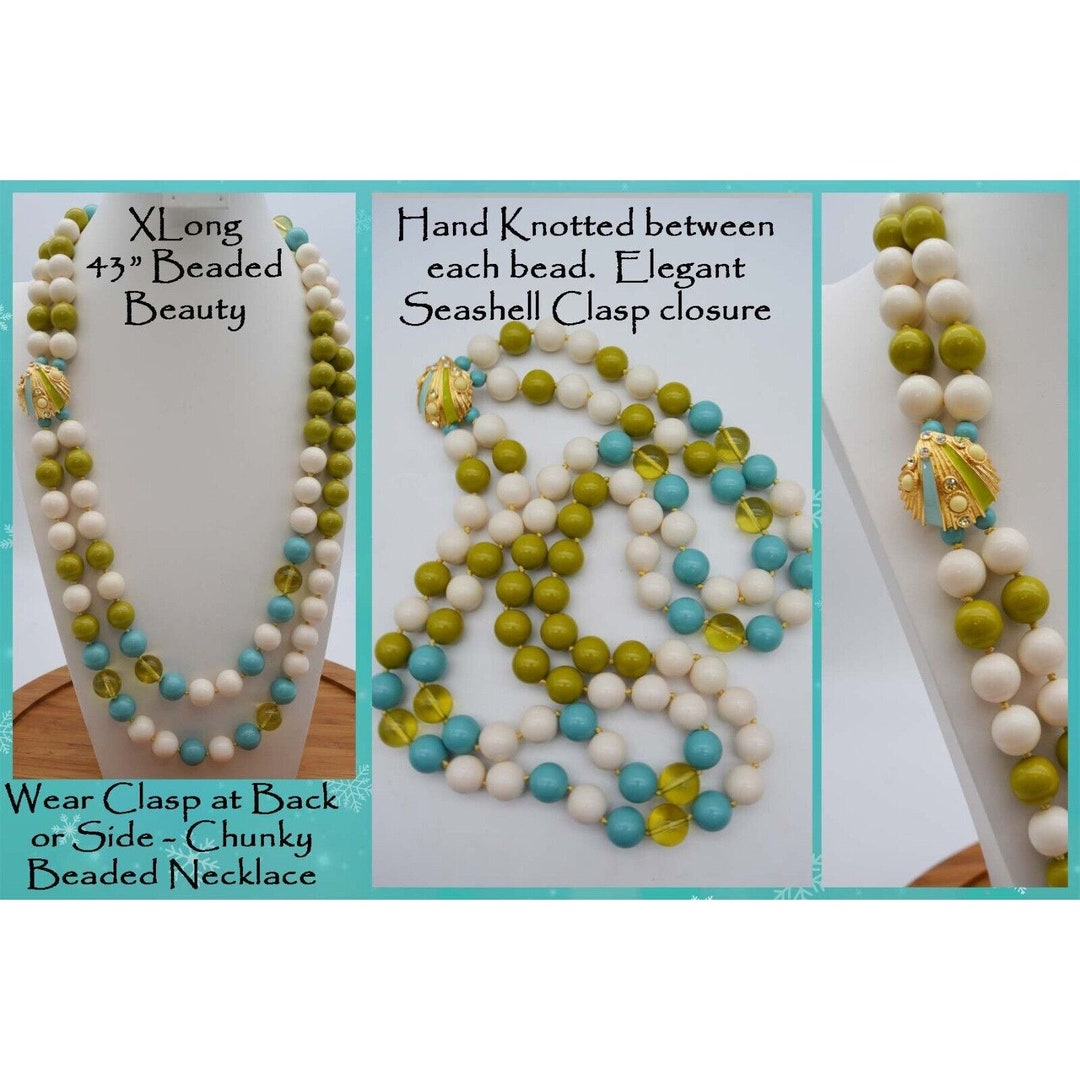 VTG Necklace, J CREW Multi-strand, Hand Knotted, Seashell Clasp, Chunky ...