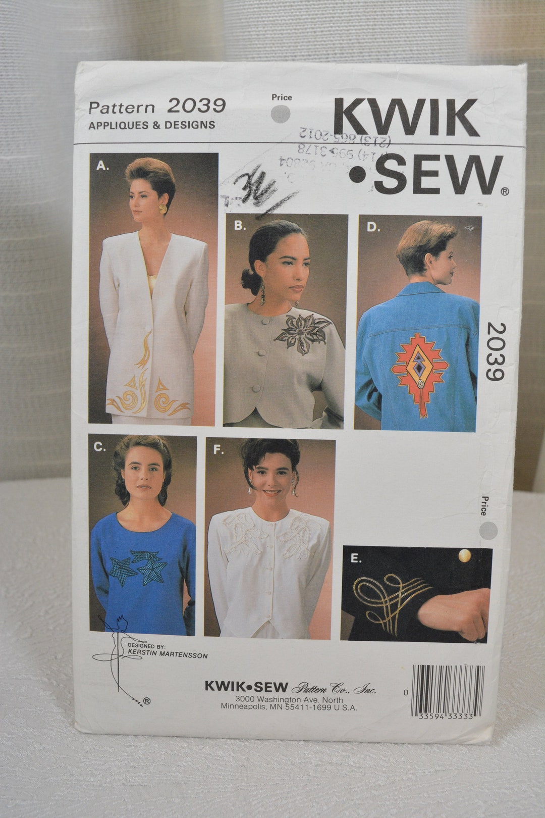 UNCUT Kwik Sew 2039 Pattern, Applique and Design Ideas for Clothing ...