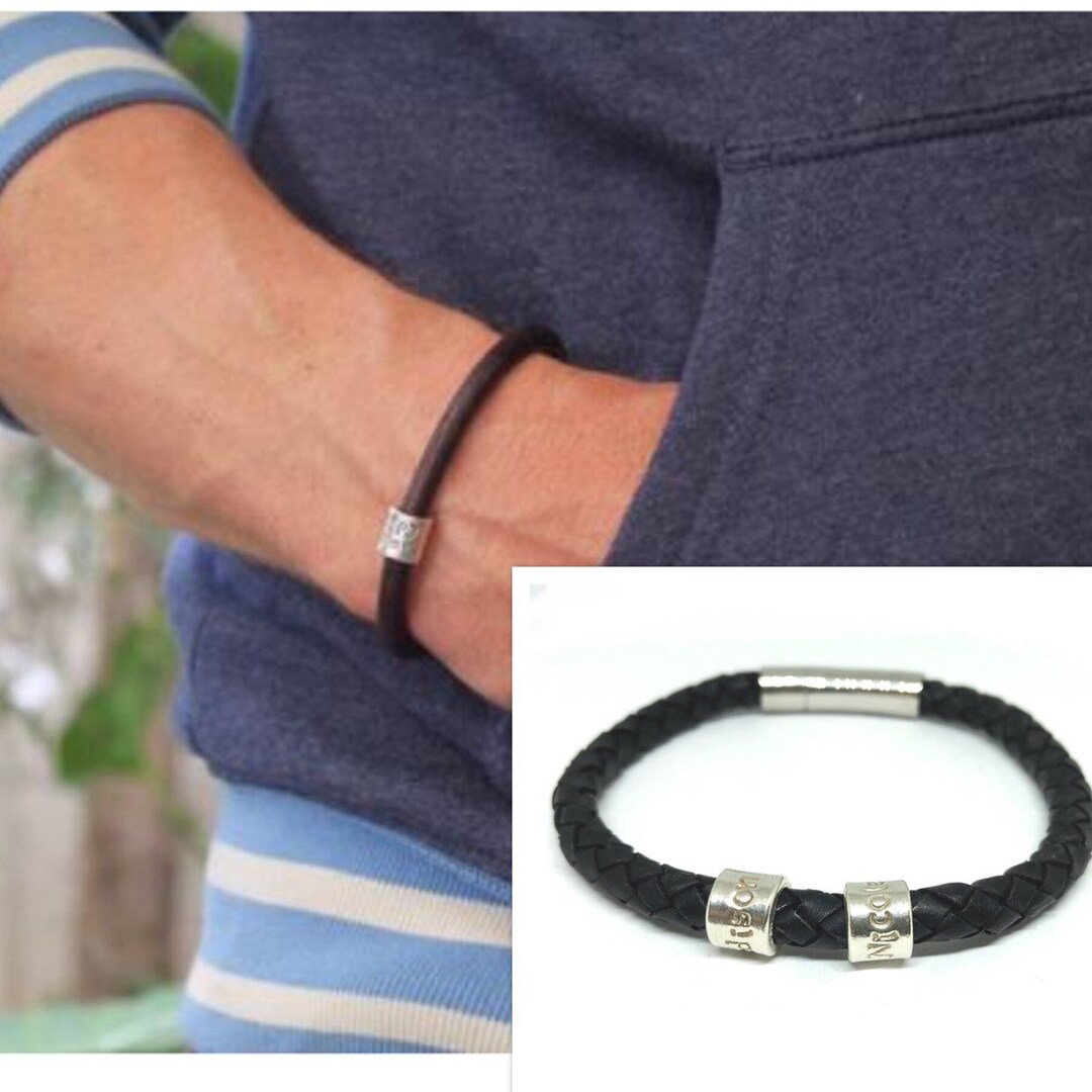 Custom Engraved Bracelet, Personalized Mens Bracelet, Mens Leather ...