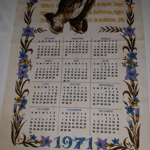 1971 Prayer Calendar - Etsy