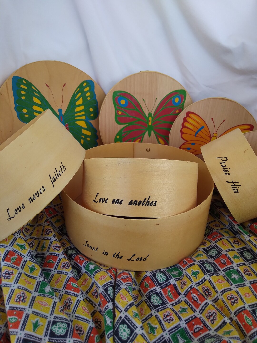 Set of FOUR Vintage Hand Painted Cheese Box Type Storage Boxes - Etsy