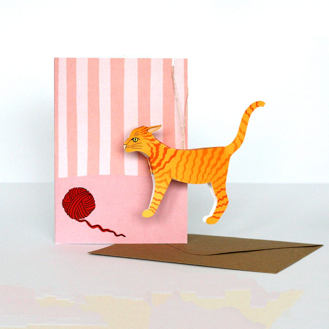3D Ginger Cat Pop-up Card, Cat Birthday Card. - Etsy