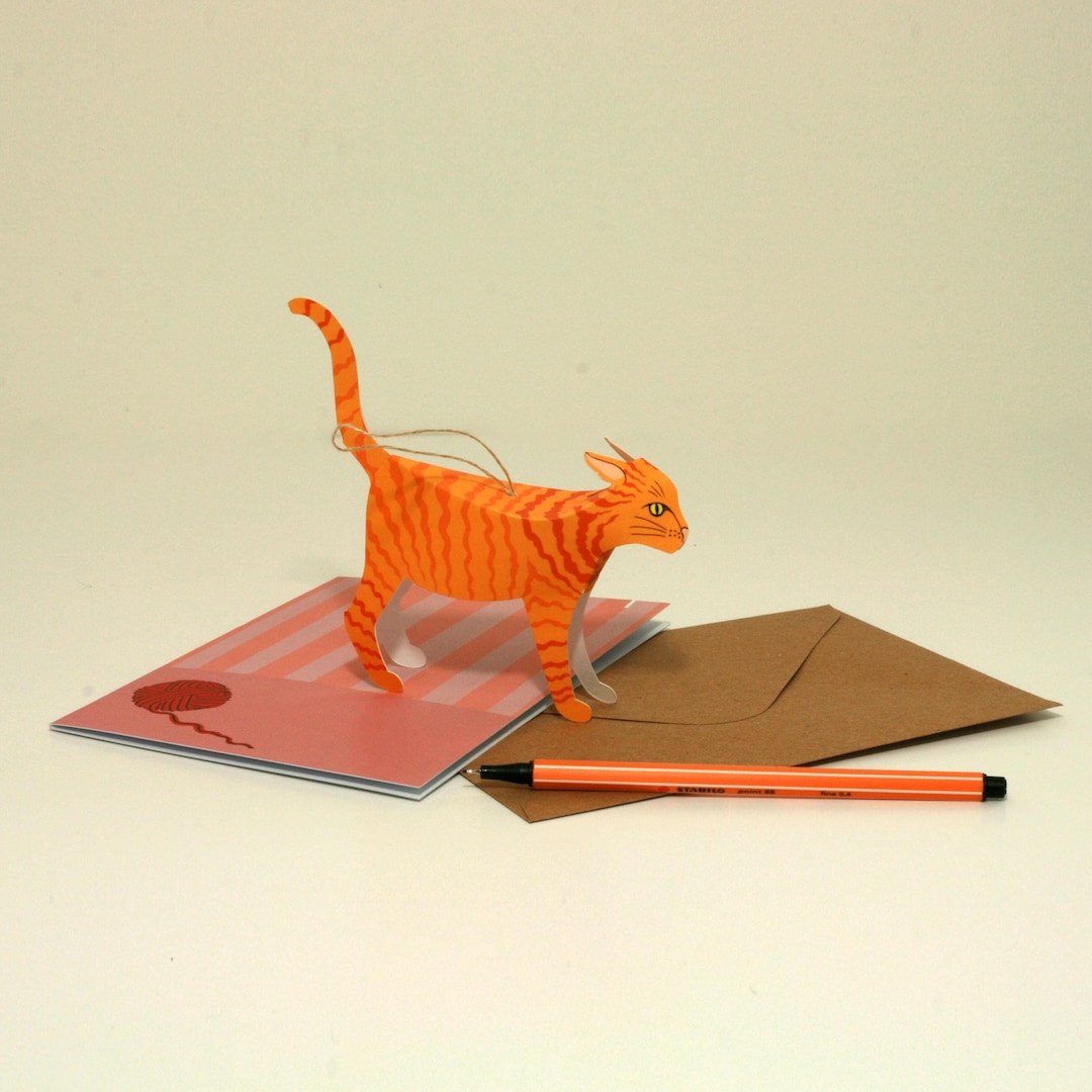 Ginger Cat Pop-up Card, Cat Birthday Card. - Etsy