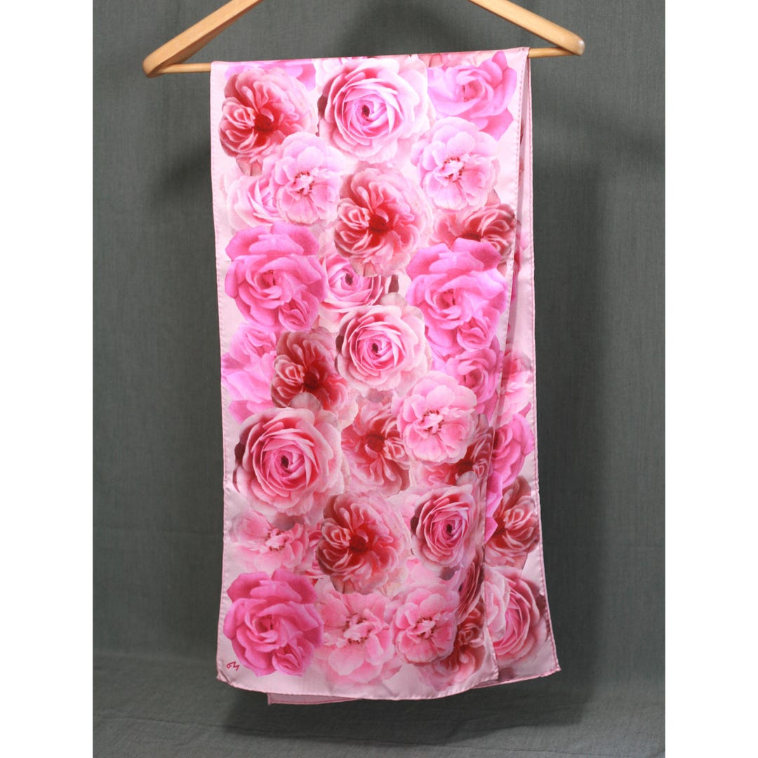 Silk Scarf Pink Rose Pattern, Contemporary Designer Scarf, Gift for Her ...