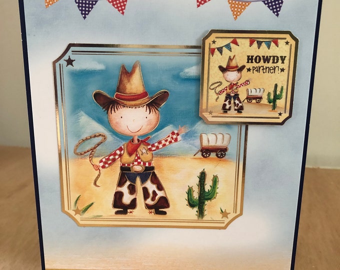 Cartoon Cowboy 'howdy Partner' Themed Handmade Birthday Card - Etsy