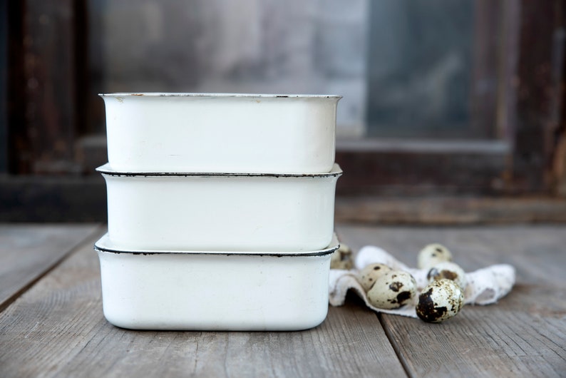 Vintage White Enamel Dish Refrigerator Box Container With - Etsy