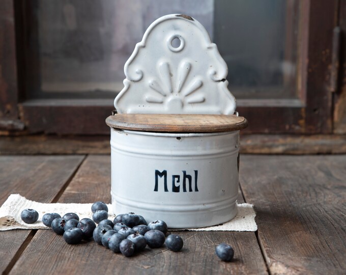 Vintage Wall Container, Wall Box for Salt, Enamel Salt Container, Wall ...