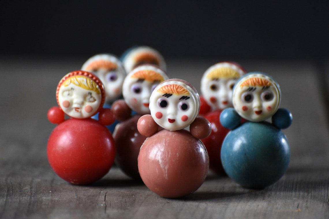 Vintage Roly Poly Doll Green Plastic Doll Jonnipunn Tiny - Etsy