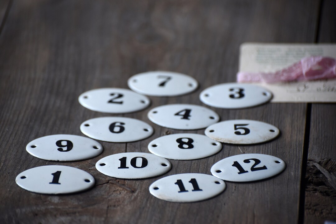 Vintage Enamel Number Plate – Oval Metal Tag With Black Numeral ...