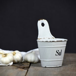 Vintage Salt Container, Wall Box for Salt, Enamel Salt Container, Wall ...