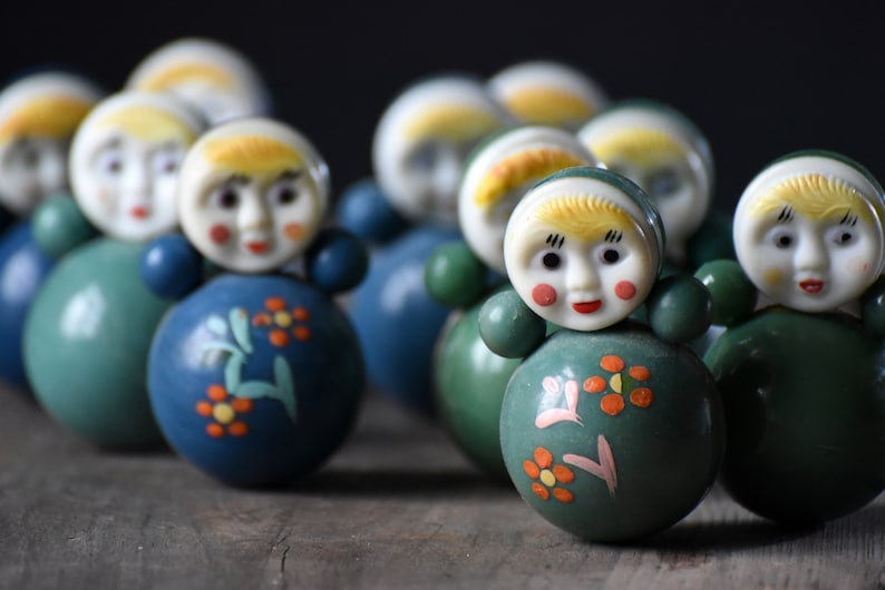 Vintage Roly Poly Doll Green Plastic Doll Jonnipunn Tiny - Etsy