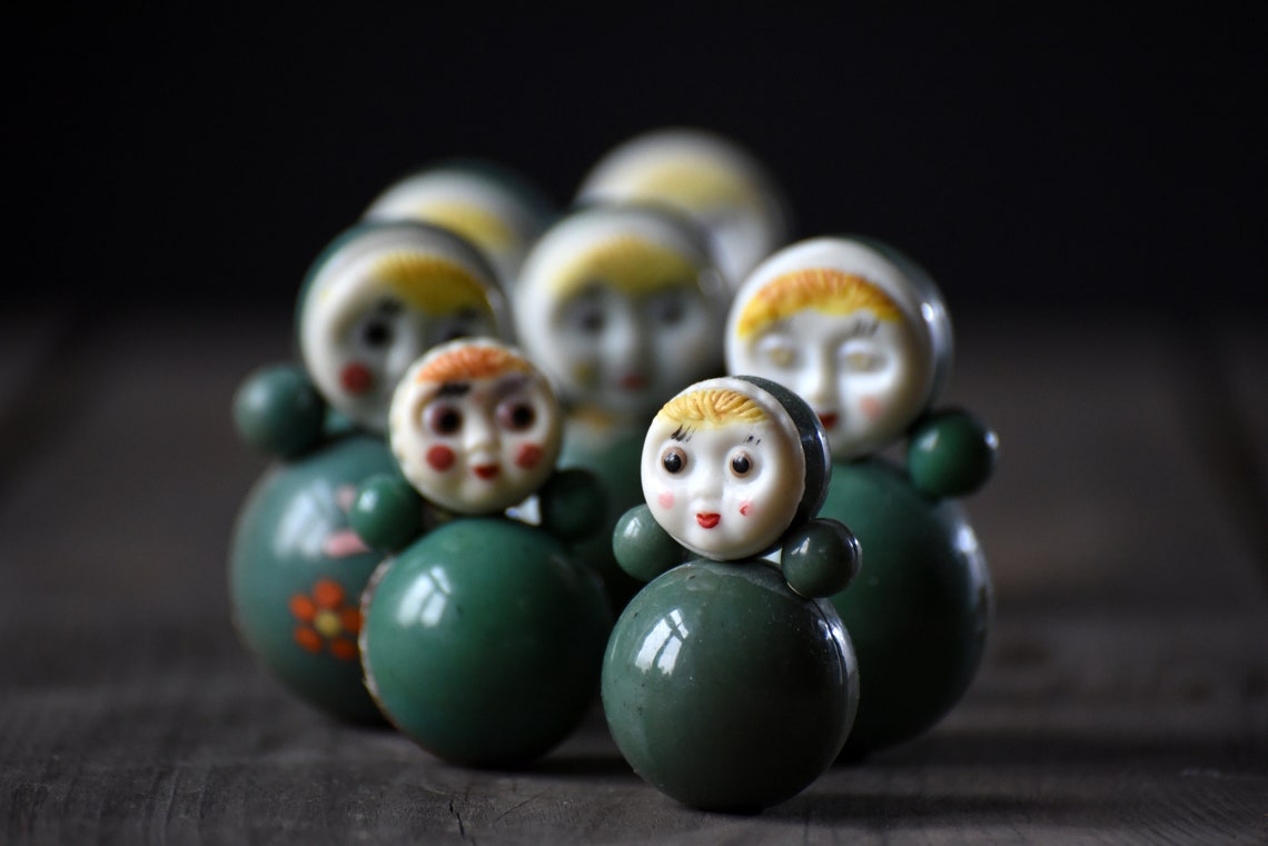 Vintage Roly Poly Doll Green Plastic Doll Jonnipunn Tiny - Etsy