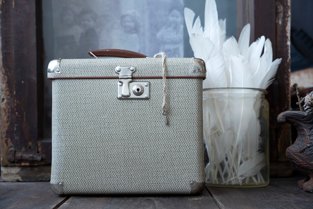 Vintage Woven Suitcase With Key – Antique Luggage, Rustic Travel Case ...