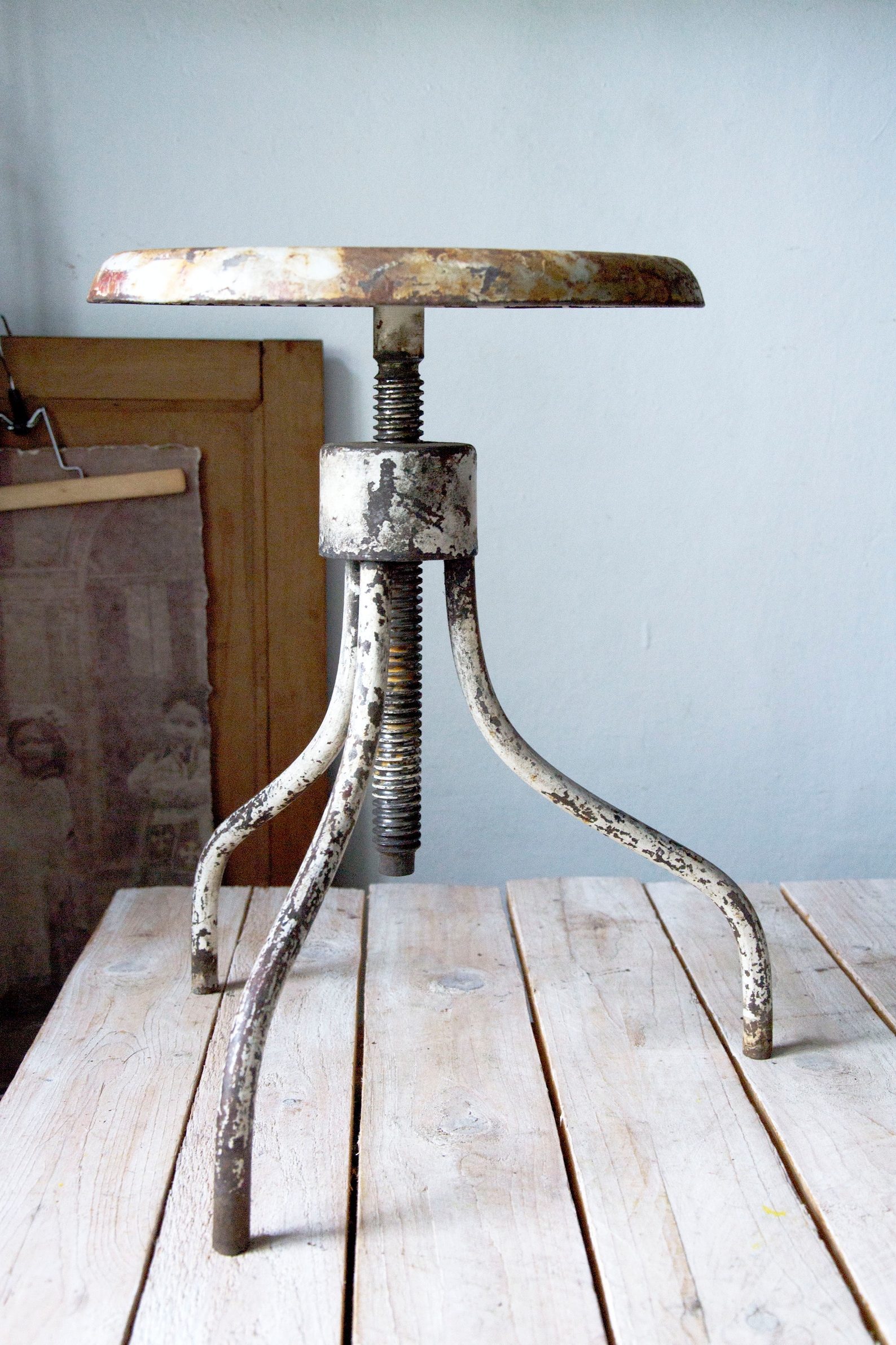 Vintage Industrial Stool Rustic White Chair Piano Stool - Etsy