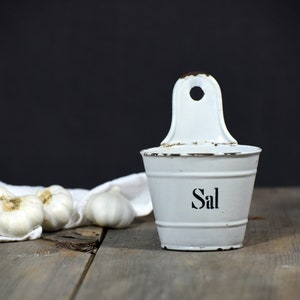 Vintage Salt Container, Wall Box for Salt, Enamel Salt Container, Wall ...
