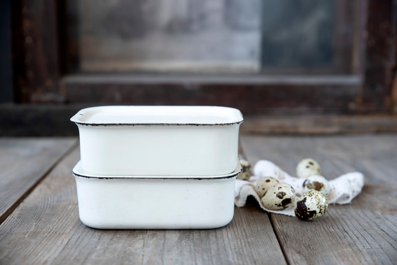 Vintage White Enamel Dish Refrigerator Box Container With - Etsy