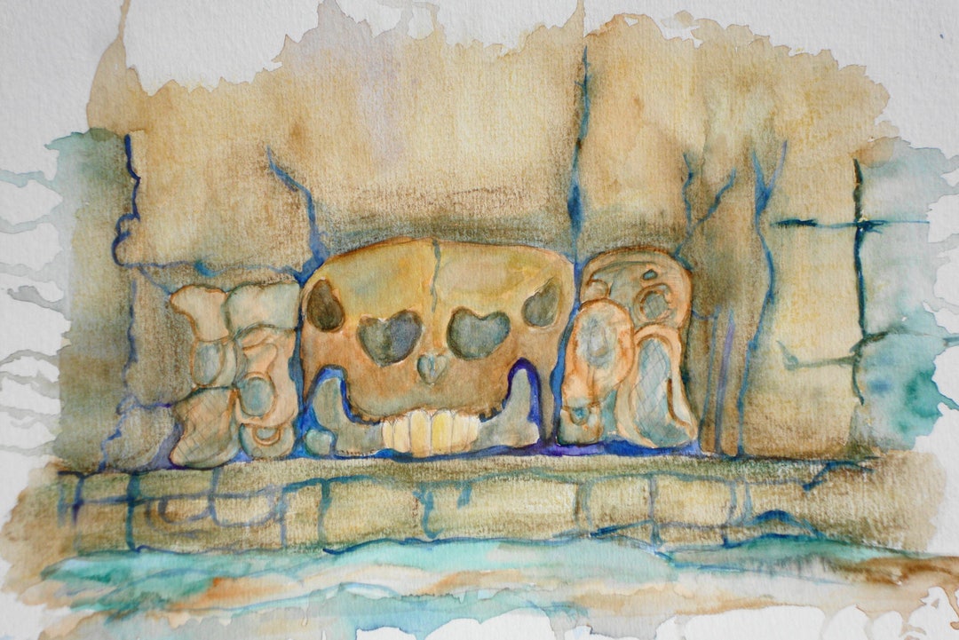 Mayan Skull Digital Download Watercolor Painting Office Decor Printable ...