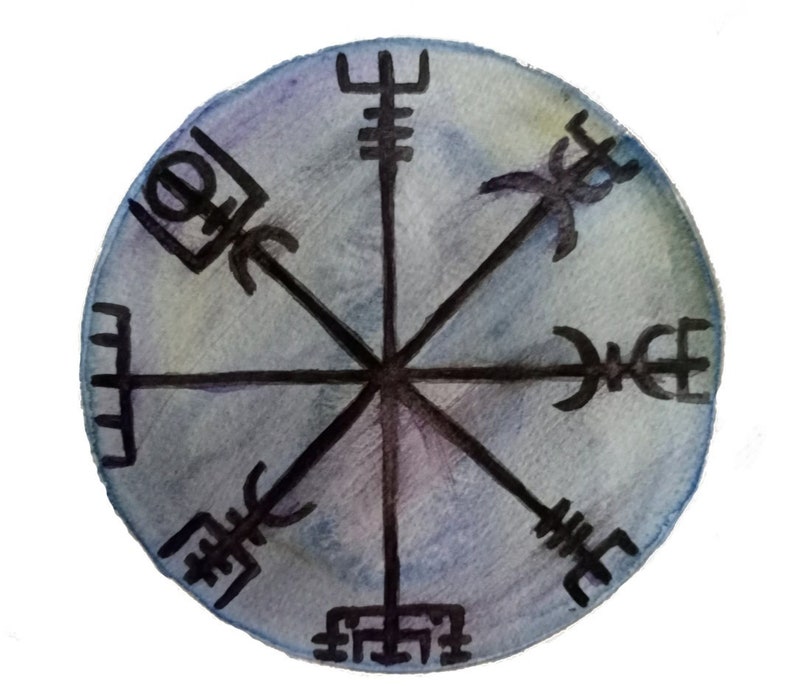 Vegvisir Viking Digital Watercolor Image Runic Icelandic Compass ...