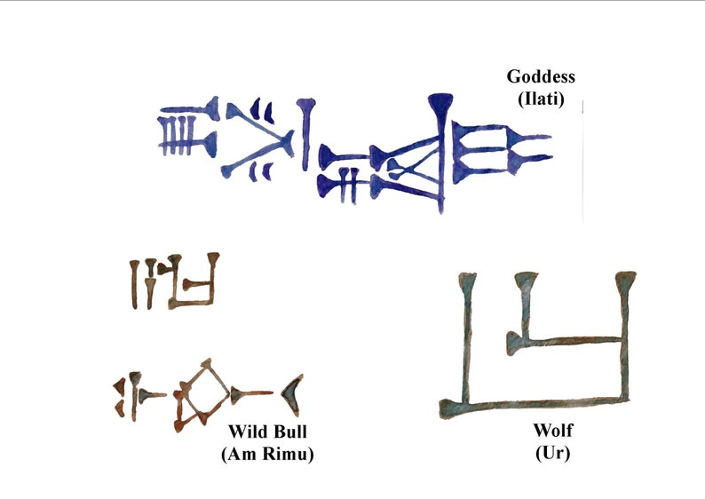 Cuneiform Sumerian Digital Watercolor Images Wild Bull Goddess - Etsy