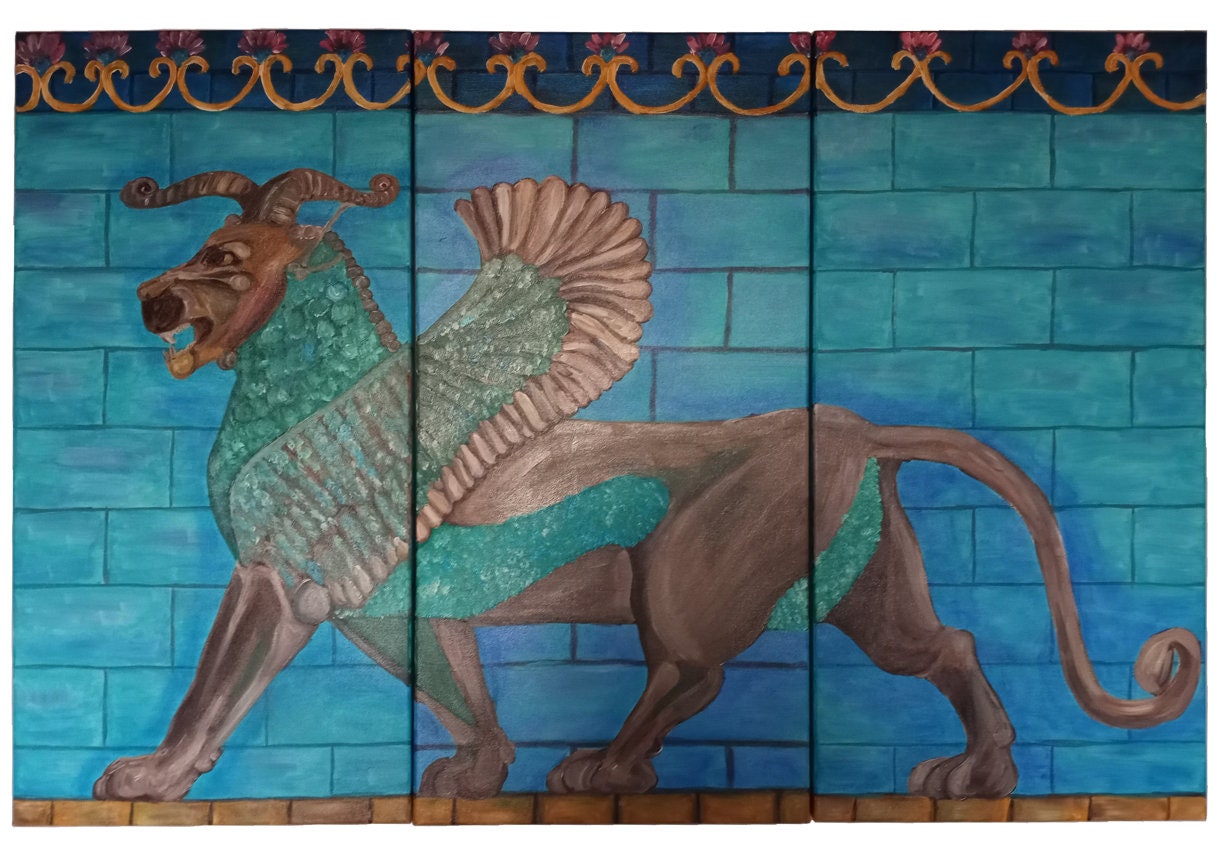 Sumerian Lion Digital Download Acrylic Painting Ancient Temple - Etsy