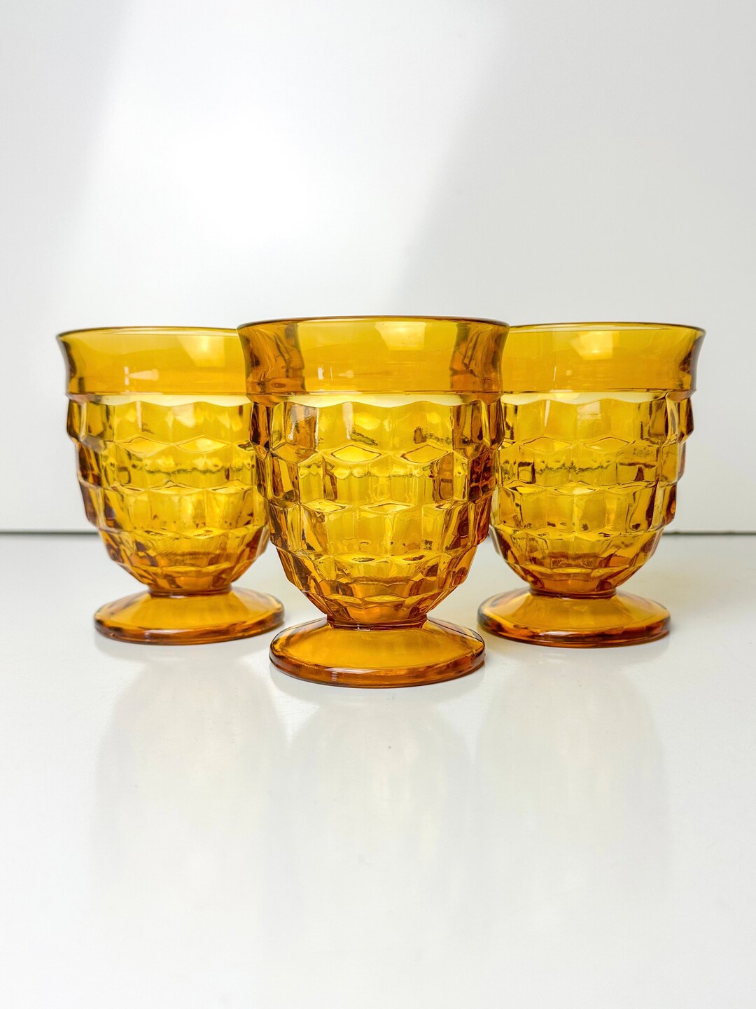 Vintage Whitehall Amber Footed Glasses By Colony 1970s Drinking Glasses