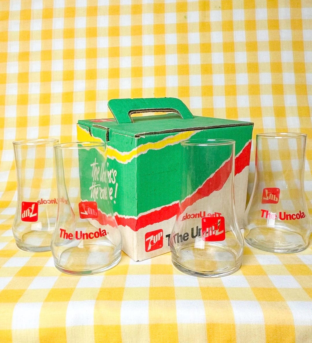 Vintage 7up the Un-cola Upside Down Drinking Glasses in Original Box ...