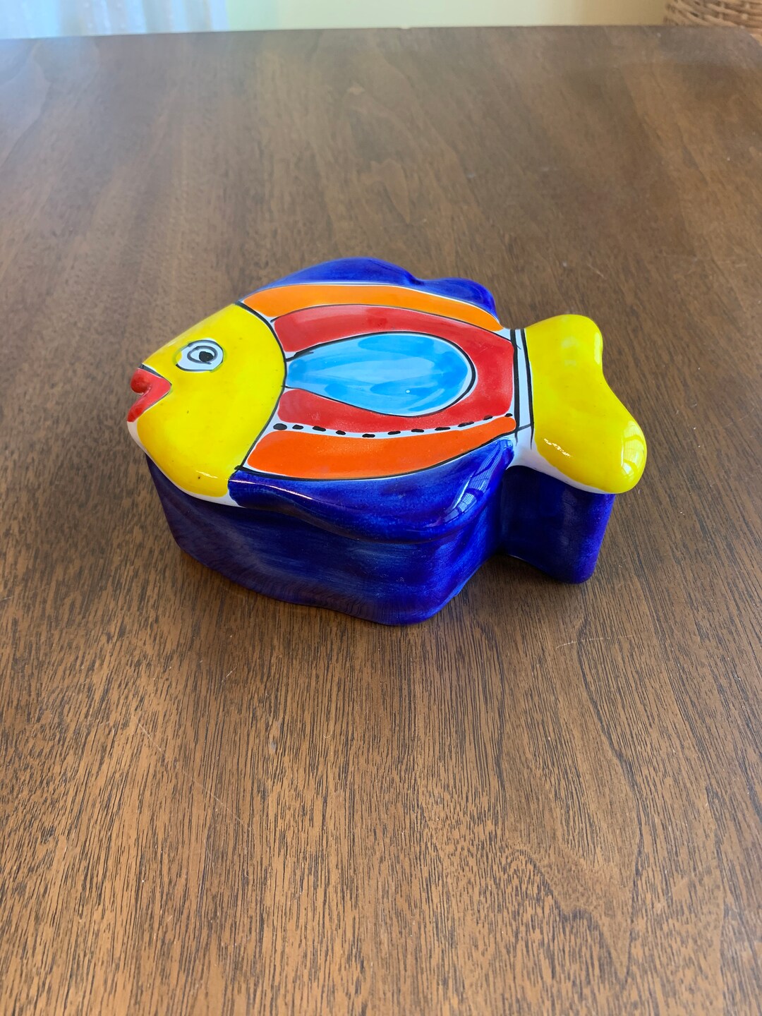 Vintage Italian Pottery Fish Trinket Box Primary Colors Storage ...