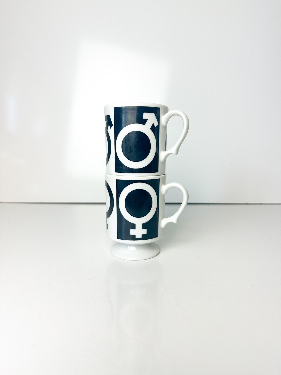 Vintage Ceramic Mugs His & Hers 1970s Black and White MOD Male Female ...