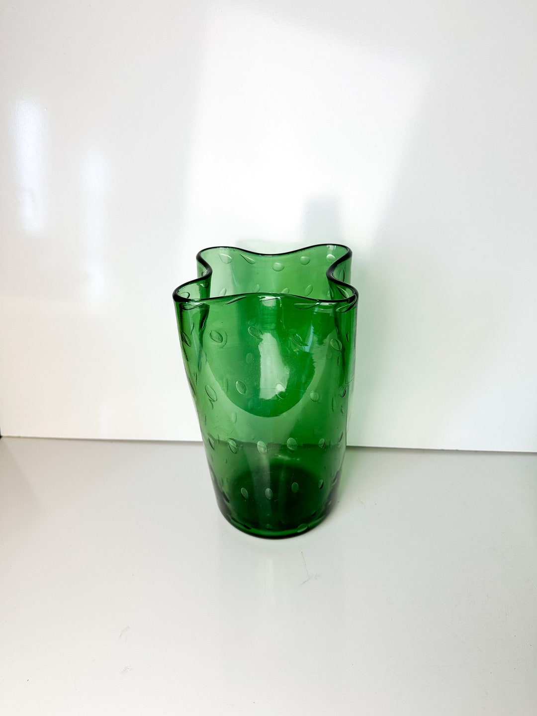 1940s BLENKO Green Fluted Vase Blown Art Glass With Air Bubbles MCM ...